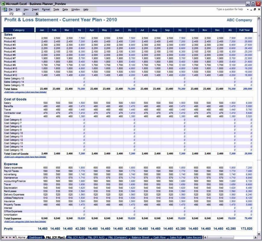 P And L Template Excel P And L Template Excel