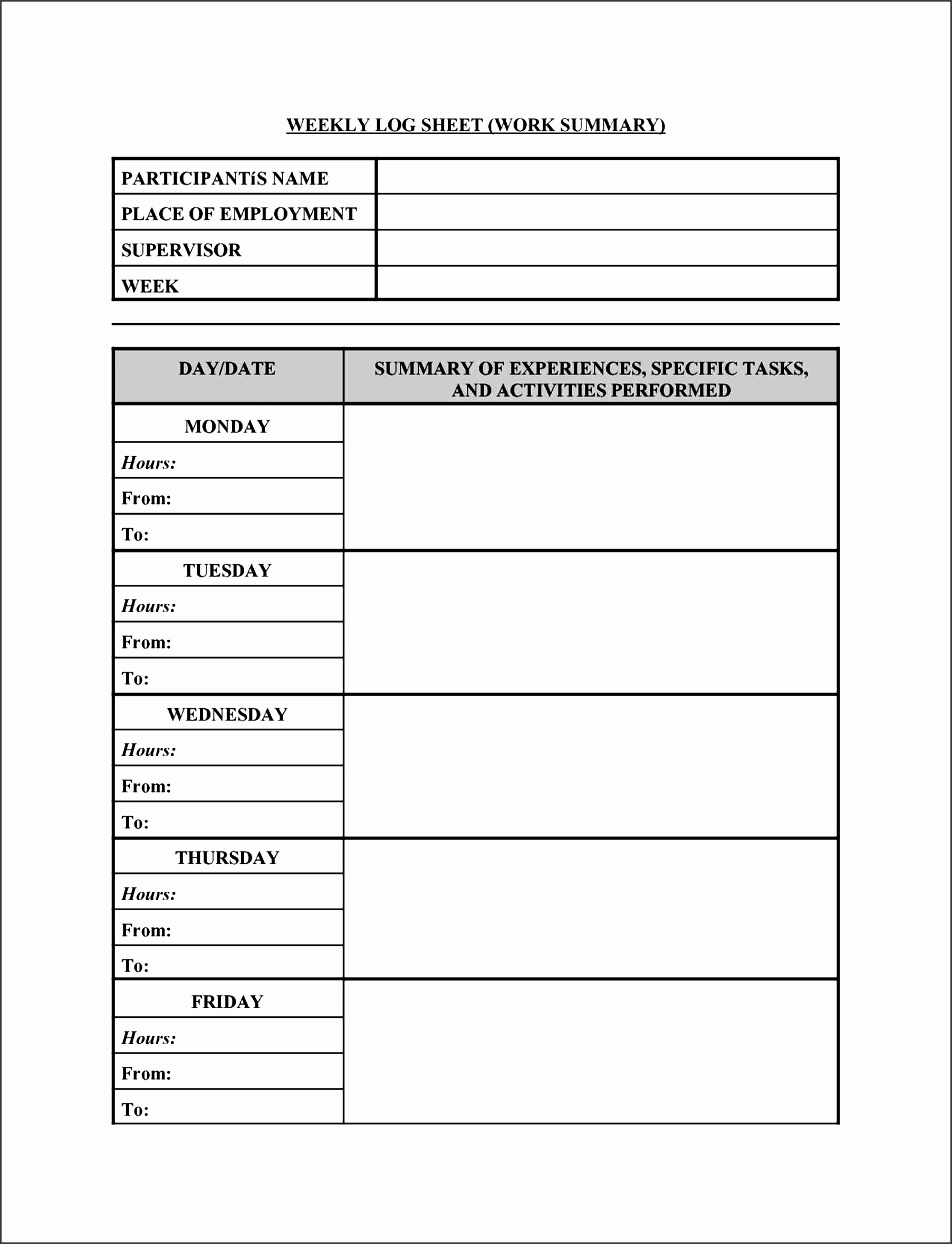6 Daily Work Log Templates SampleTemplatess SampleTemplatess