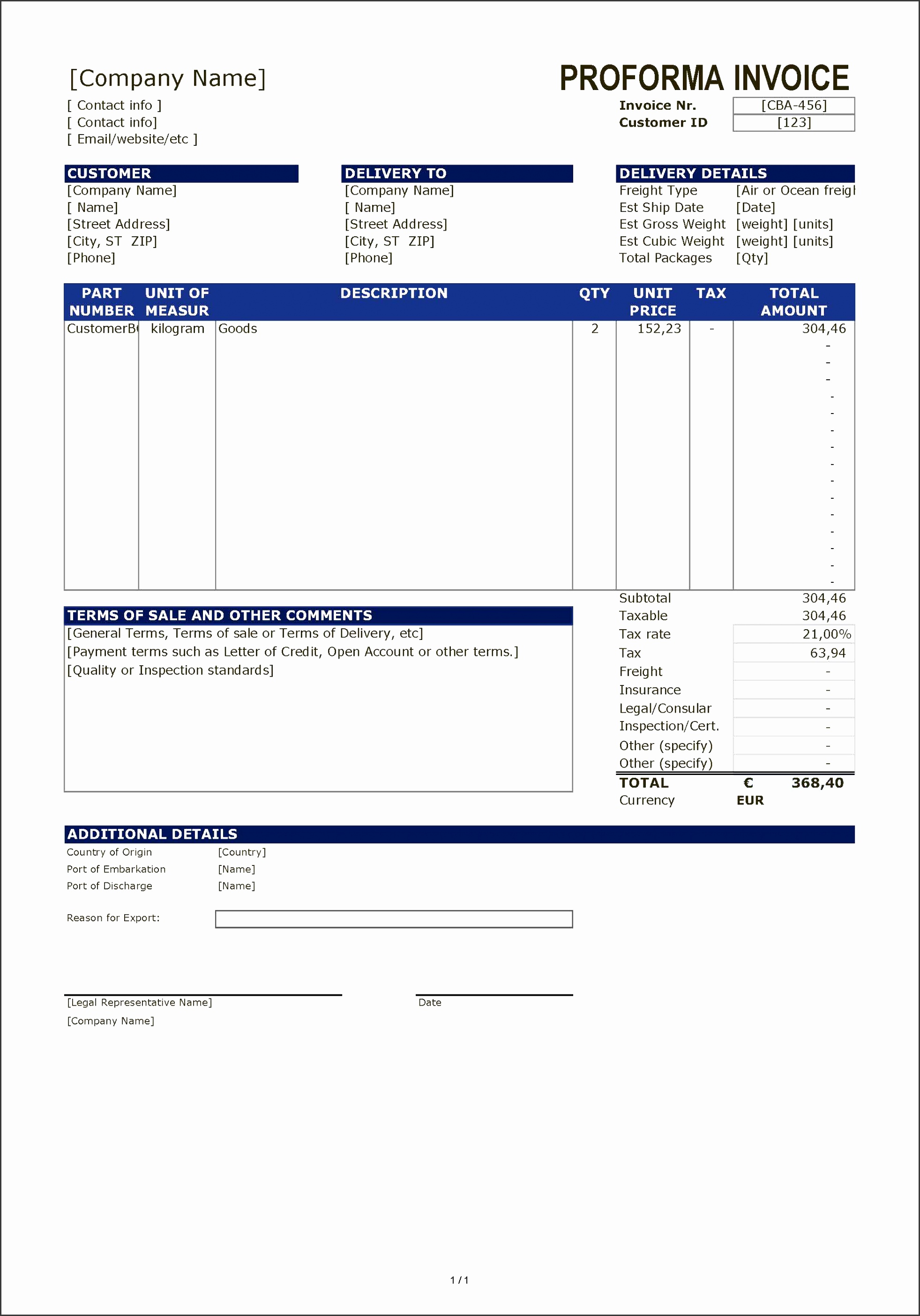 Free Proforma Invoice Templates 8 Examples Wordexcel Images And